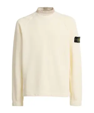 Stone Island Cotton Sweatshirt With Ribbed Trim And Sleeve Logo Patch
