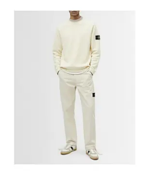 Stone Island Cotton Sweatshirt With Ribbed Trim And Sleeve Logo Patch