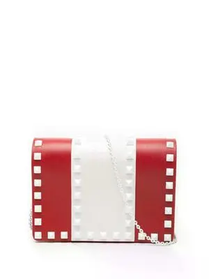 Valentino Garavani Leather Colorblock Rockstud Wallet On Chain Crossbody Bag - Red