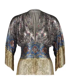 Rabanne V-neck Sequined Top With Gold Tassels - Multicolor