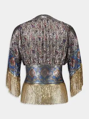 Rabanne V-neck Sequined Top With Gold Tassels