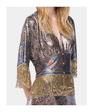 Rabanne V-neck Sequined Top With Gold Tassels