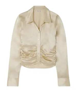 REFORMATION Long Sleeve Shirt With Pleated Detailing - Nude