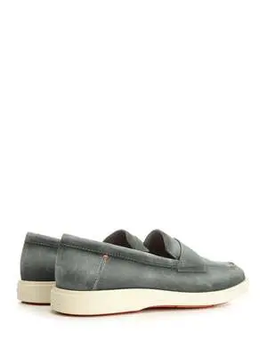 Santoni Suede Loafers With Contrast Stitching
