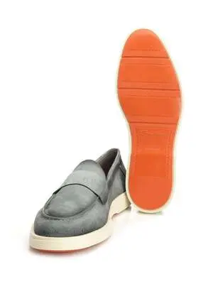 Santoni Suede Loafers With Contrast Stitching