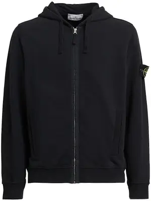 Stone Island Brushed Cotton Zip-up Hoodie - Black