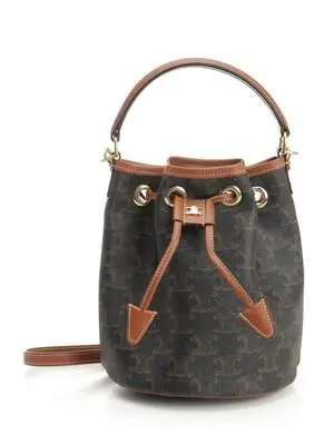 Celine Triomphe Canvas And Calfskin Bucket Bag - Brown
