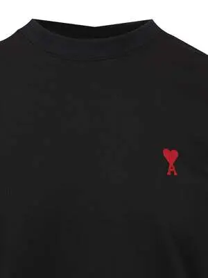 AMI Paris De Coeur" Embroidered Cotton T-shirt - Black