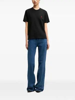 AMI Paris De Coeur" Embroidered Cotton T-shirt - Black
