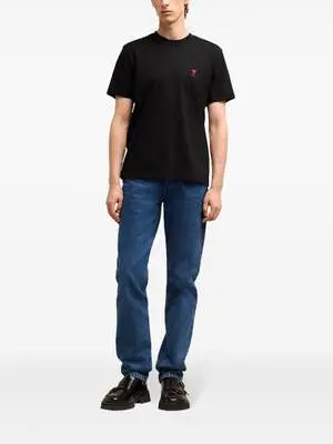 AMI Paris De Coeur" Embroidered Cotton T-shirt - Black