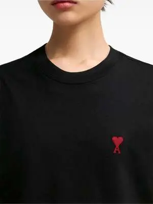 AMI Paris De Coeur" Embroidered Cotton T-shirt - Black