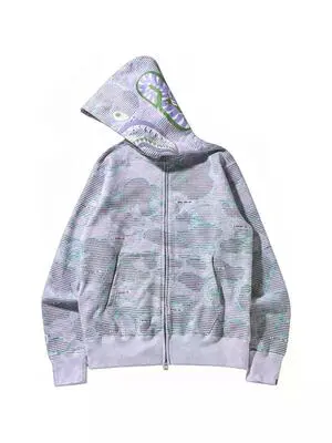 A BATHING APE Text Code Camo Shark Hoodie