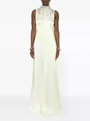 Alexander McQueen Embellished Mock Neck Maxi Dress - Neutrals