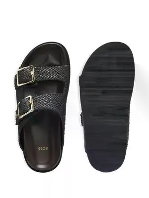 BOSS Buckle Woven Leather Sandals