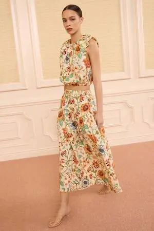 Ulla Johnson Theodora Floral Cotton Tiered Midi Skirt - Abalone
