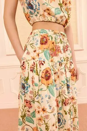 Ulla Johnson Theodora Floral Cotton Tiered Midi Skirt - Abalone