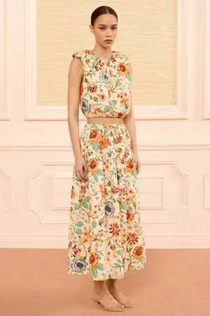Ulla Johnson Theodora Floral Cotton Tiered Midi Skirt - Abalone