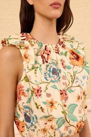 Ulla Johnson Gracie Cotton Floral Print Cropped Top - Abalone