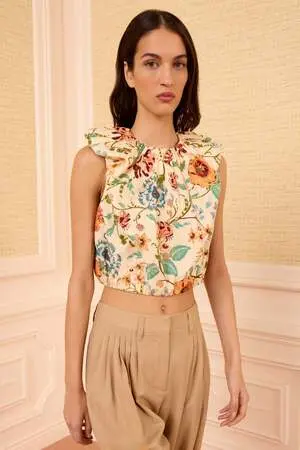 Ulla Johnson Gracie Cotton Floral Print Cropped Top - Abalone