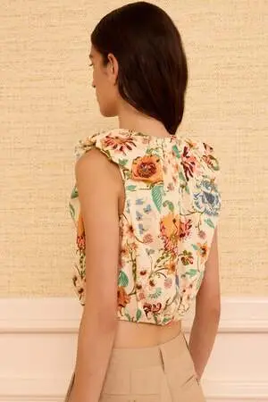 Ulla Johnson Gracie Cotton Floral Print Cropped Top - Abalone