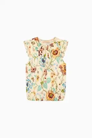 Ulla Johnson Gracie Cotton Floral Print Cropped Top - Abalone