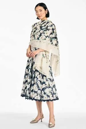 Sachin & Babi Florie Blue Ivory Floral Cotton Silk Scarf