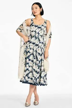 Sachin & Babi Florie Blue Ivory Floral Cotton Silk Scarf