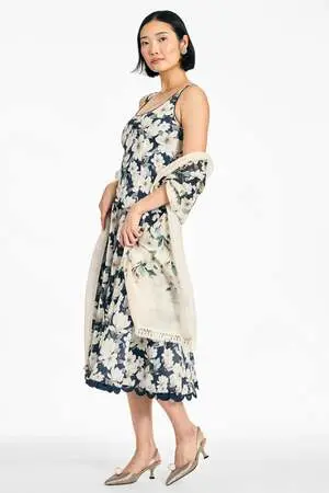 Sachin & Babi Florie Blue Ivory Floral Cotton Silk Scarf