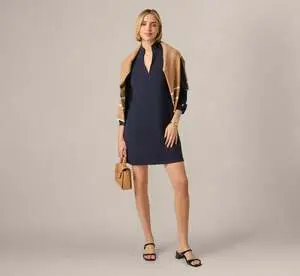 Adrianna Papell Three Quarter Sleeve V-neck Shift Dress - Midnight