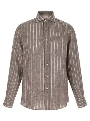Brunello Cucinelli Pinstriped Canvas Shirt - Brown