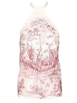 FERRAGAMO Silk Foulard Top With Ethnic Print - Multicolor