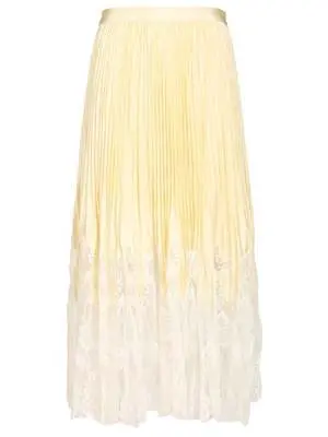 SELF-PORTRAIT Satin Lace Midi Skirt - Yellow