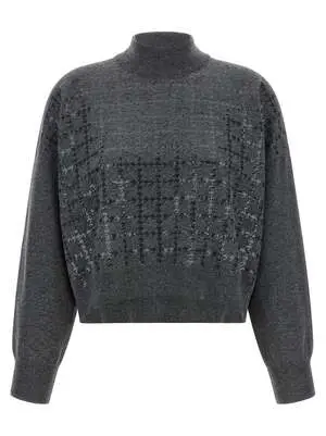 Brunello Cucinelli Cashmere Sequin Pattern Turtleneck Sweater - Gray