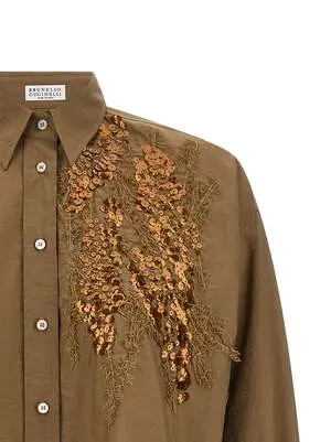 Brunello Cucinelli Embellished Cotton Blend Poplin Shirt