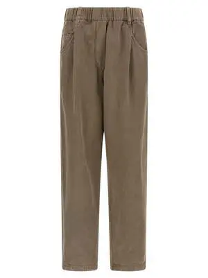 Brunello Cucinelli Cotton And Linen Blend Garment-dyed Trousers - Brown