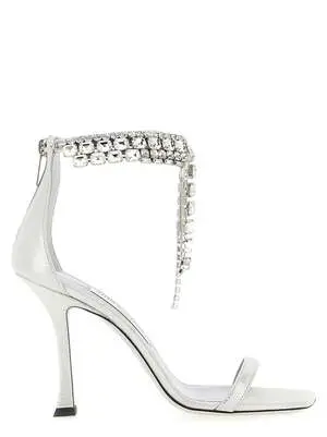 JIMMY CHOO Verity Embellished Laminated Suede Sandals - Silver