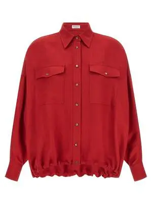 Brunello Cucinelli Linen Blend Twill Shirt - Red