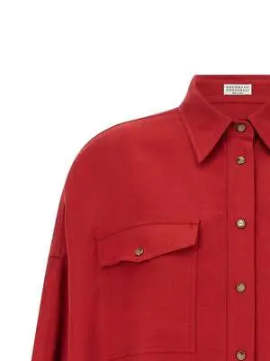 Brunello Cucinelli Linen Blend Twill Shirt - Red
