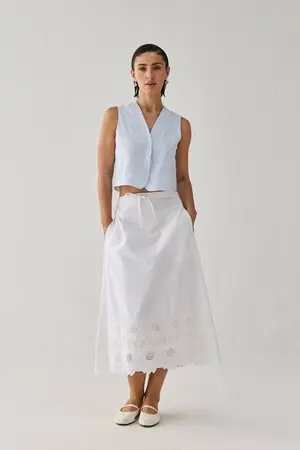 REISTOR Embroidered Midi Skirt - Red