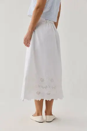 REISTOR Embroidered Midi Skirt In White