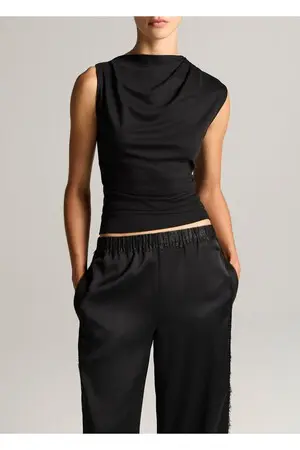 Vince Pima Cotton Draped Sleeveless Top - Black