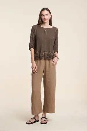 Velvet By Graham & Spencer Lola Linen Wide Leg Ankle Crop Pants - Red