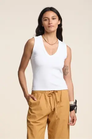 Velvet By Graham & Spencer Demi V-neck Ribbed Tank Top - White