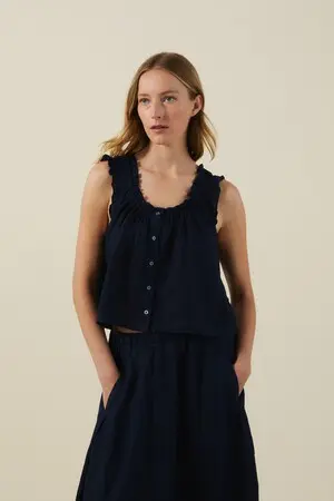 Velvet By Graham & Spencer Tana Cropped Linen Top - Black
