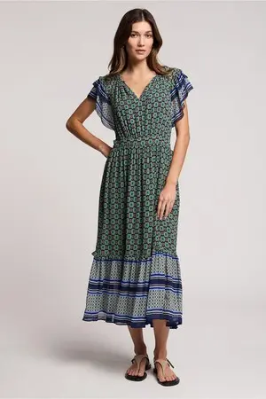 Velvet By Graham & Spencer Cheryl Midi Dress With Ruffled Skirt
