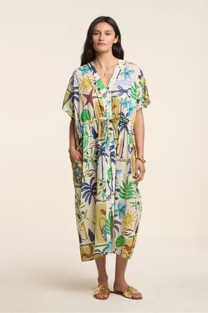 Velvet By Graham & Spencer Pippa Printed Cotton Voile Kaftan Dress - Stripe