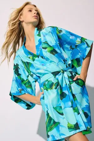Natori Isla Printed Satin Wrap - Blue