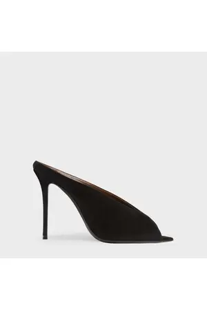 GIUSEPPE ZANOTTI Suede Geometric Neckline Stiletto Mules