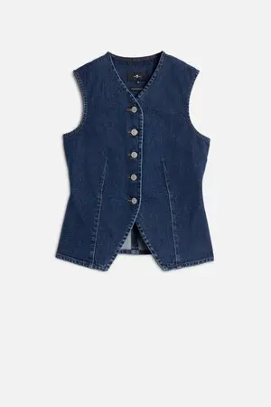 7 For All Mankind Fitted V-neck Vest - Denim