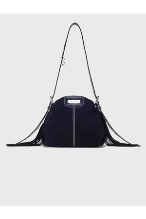 Maje Miss M Suede Mini Bag With Fringing And Topstitching - Blue